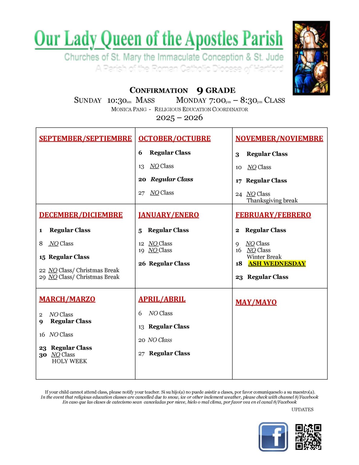 Confirmation Calendar – Our Lady Queen of the Apostles Parish